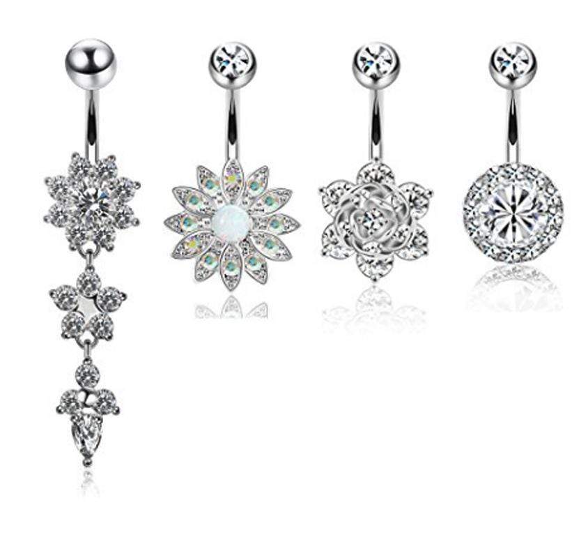 White Diamond Belly Button Rings